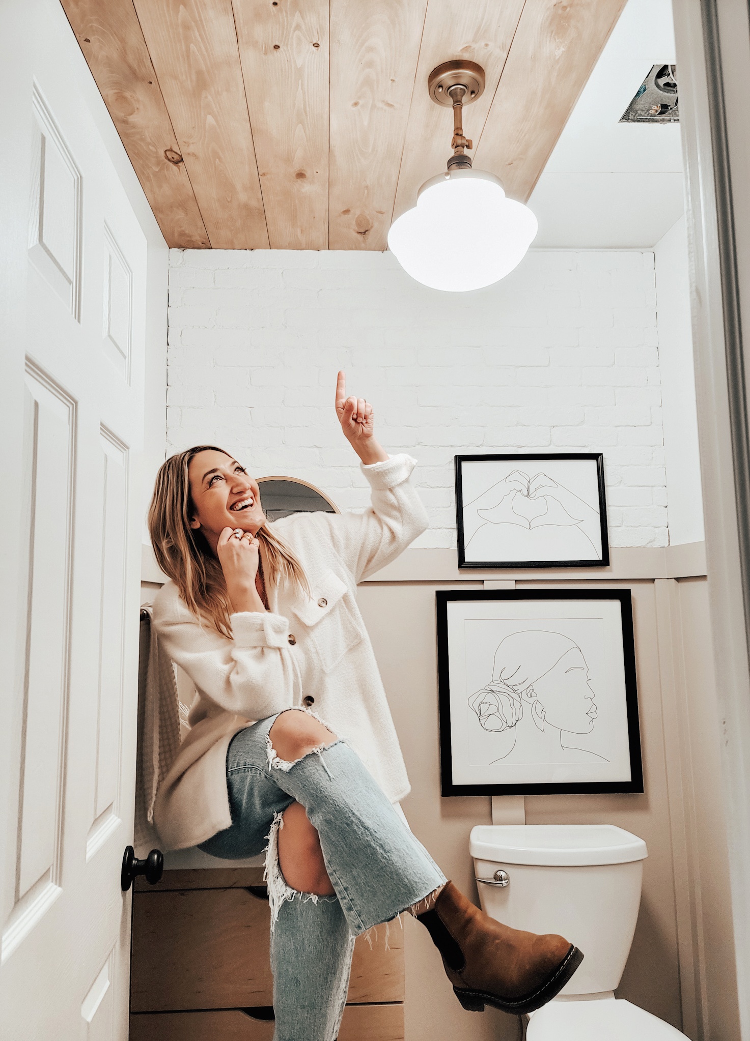 Planked Powder Room Ceiling with beams - Showit Blog
